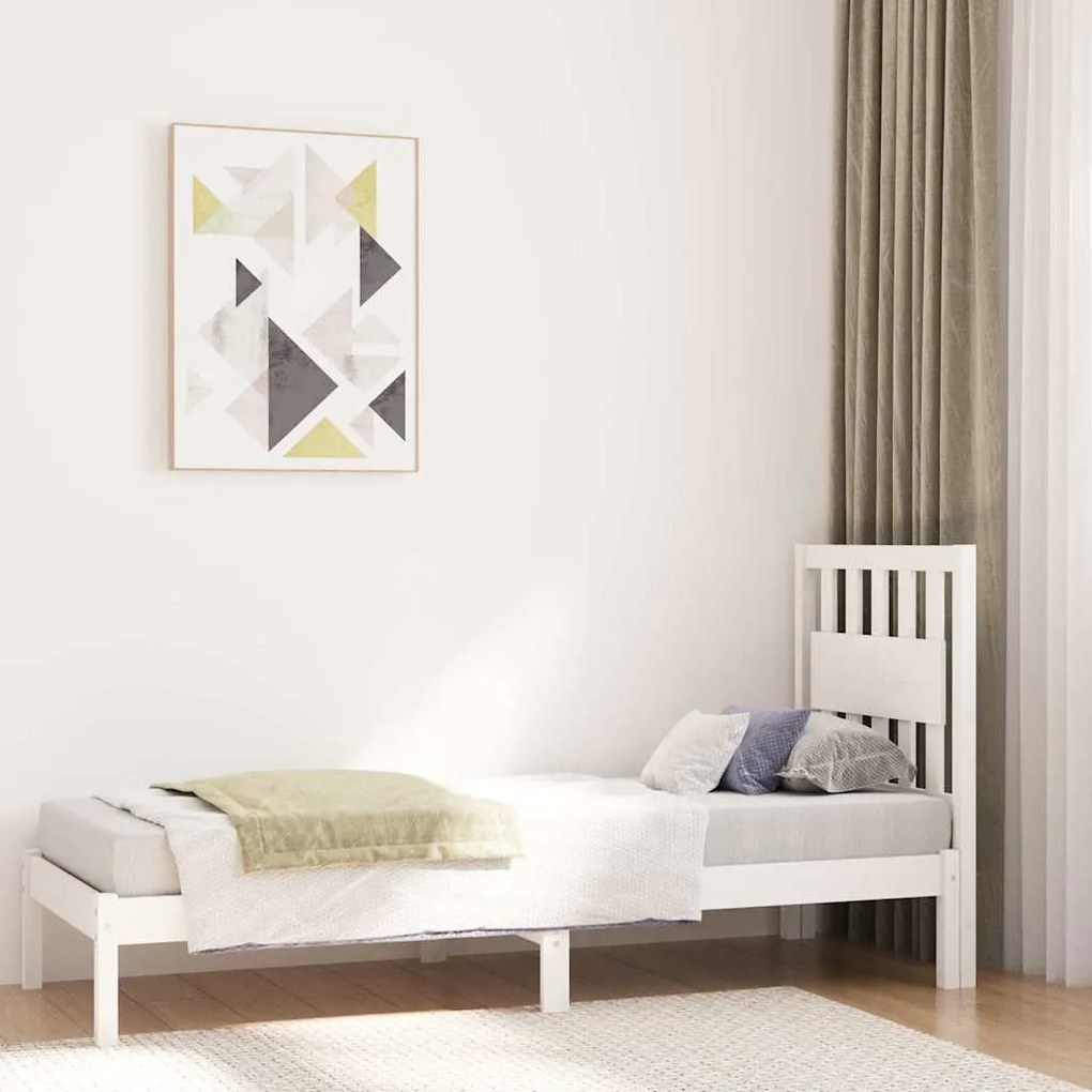 Rám postele bílý masivní borovice 75 x 190 cm malé jednolůžko 3103894