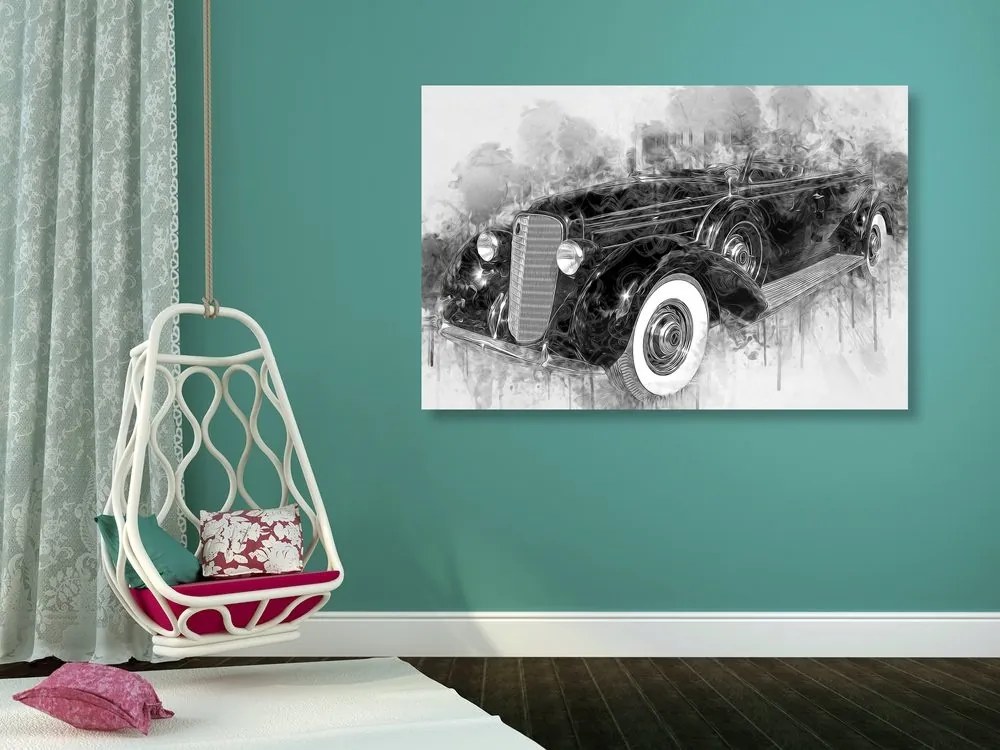 Obraz historické retro auto v černobílém provedení - 60x40 cm