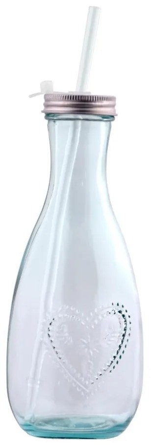 Skleněná láhev s brčkem z recyklovaného skla Ego Dekor Corazon, 600 ml