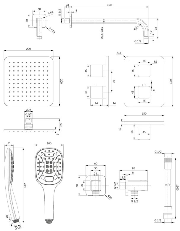 Omnires PARMA SYSPM17ACRB Podomítkový sprchový set s termostatickou baterií, chrom-bílá - Omnires