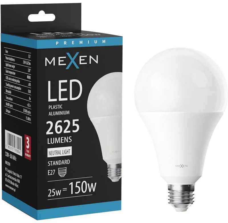 Mexen Nova, LED žárovka E27, A95, 25W, teplá - 3000K, 2625 lm - L100-E27-2530-01