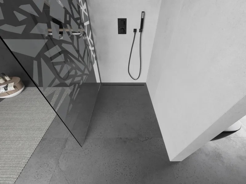 Mexen Kioto, sprchová zástěna Walk-In 130 x 200 cm, 8mm čiré sklo bílý vzor, grafitový profil, 800-130-101-95-85