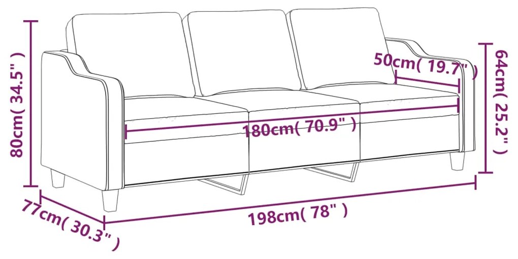 3místná pohovka vínová 180 cm textil - Default Title