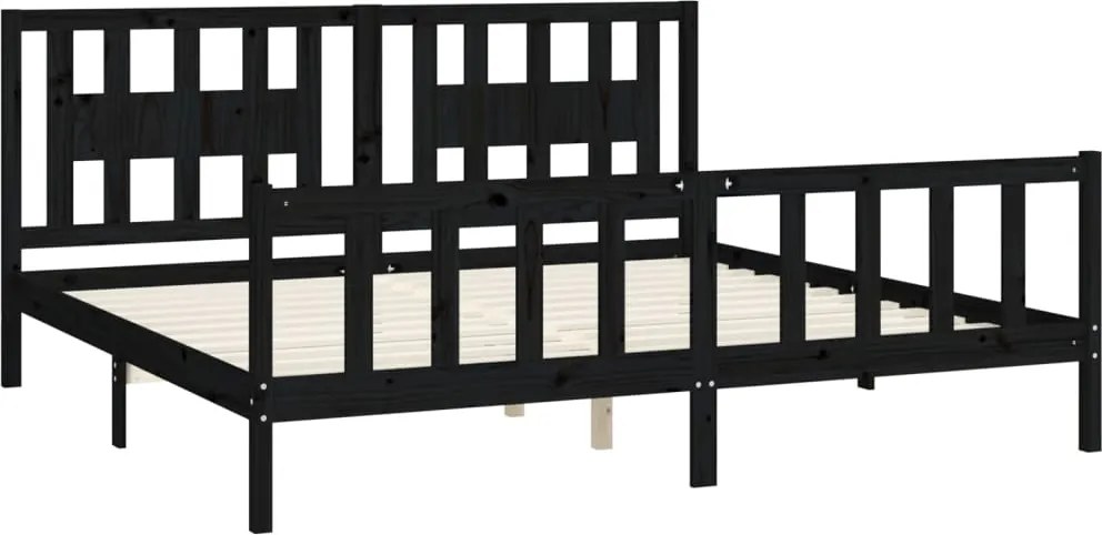Rám postele s čelem černý masivní borové dřevo 200 x 200 cm 3188190