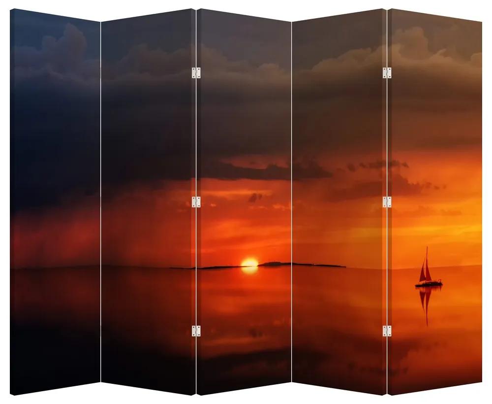 Paraván - Západ slunce s plachetnicí (210x170 cm)