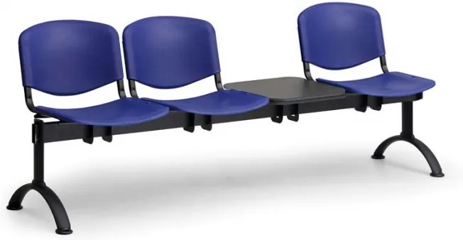EUROSEAT Plastová lavice do čekáren ISO, 3-sedák + stolek, modrá, černé nohy