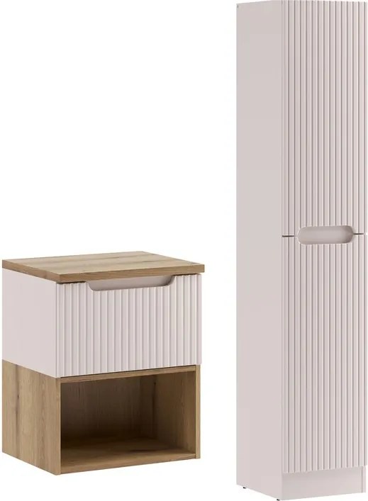 Koupelnová sestava Nova Cashmere I s deskou, regálem a skříňkami 50 cm kašmírová/dub coast evoke