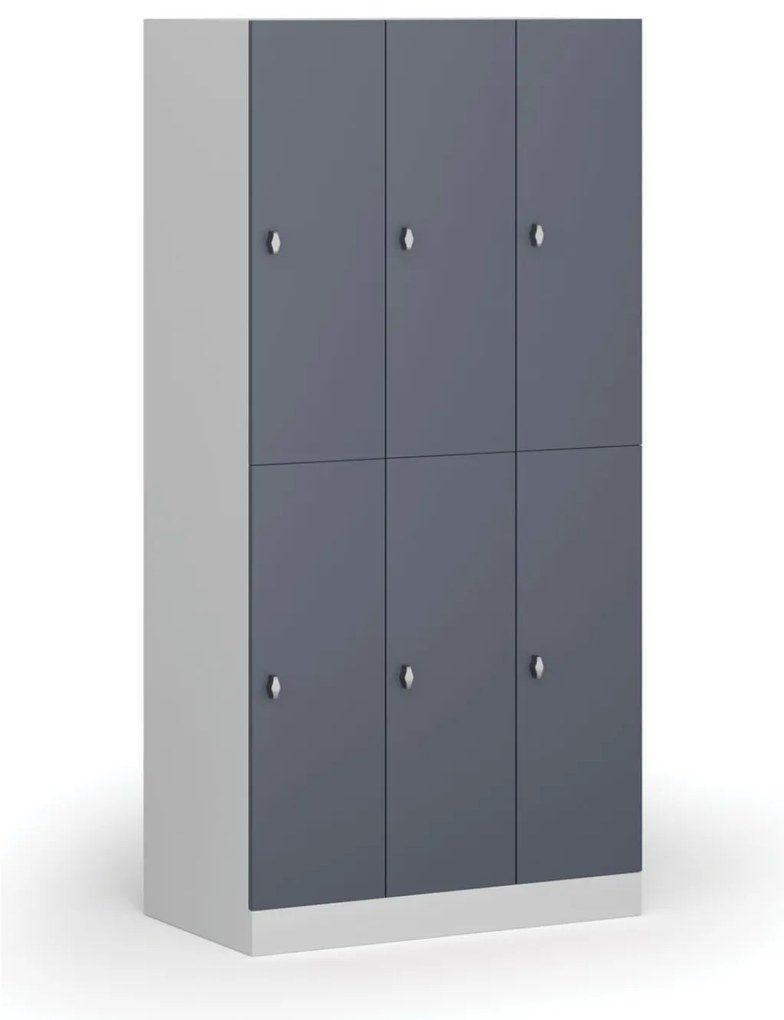 Šatní skříňka S1 s úložnými boxy, 6 boxů, 1850 x 900 x 500 mm, otočný zámek, tmavě šedé dveře