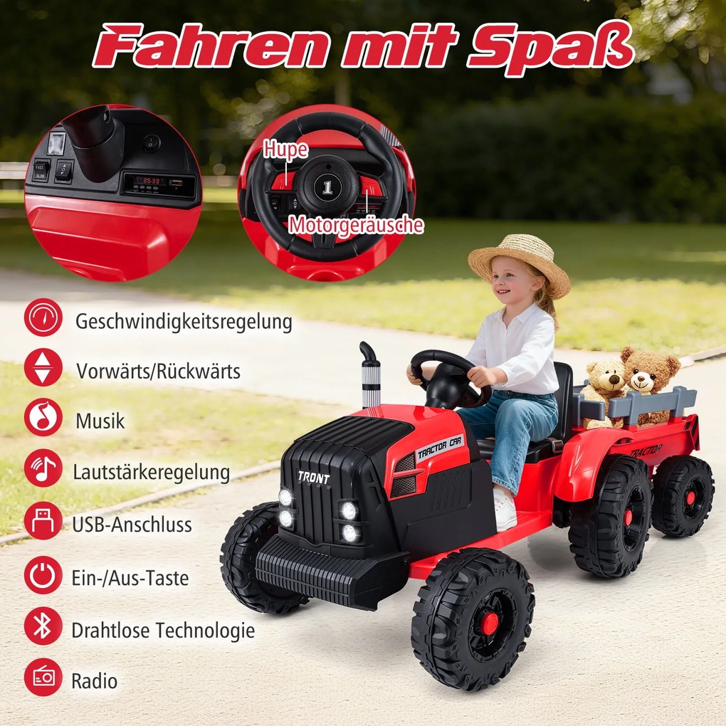 Costway 24 V dětský elektrický traktor s přívěsem elektrické vozidlo