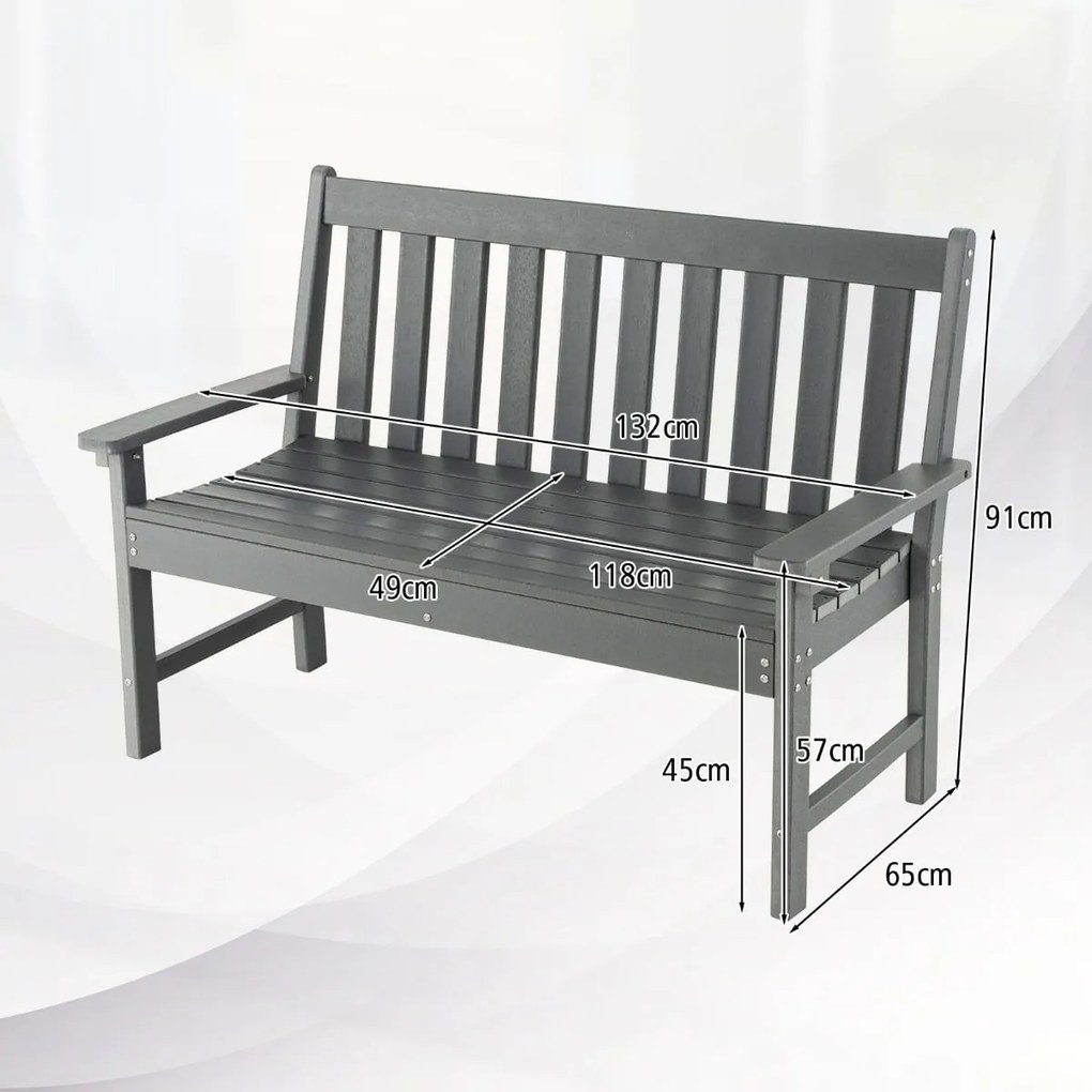 Costway 132 cm Dlouhá lavička do každého počasí Vyrobená z HDPE pro 2-3 osoby
