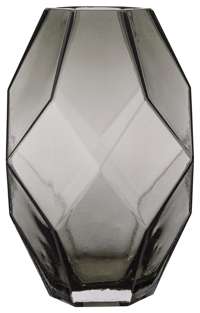 Bloomingville Skleněná váza Geometric Grey, šedá barva, čirá barva, sklo