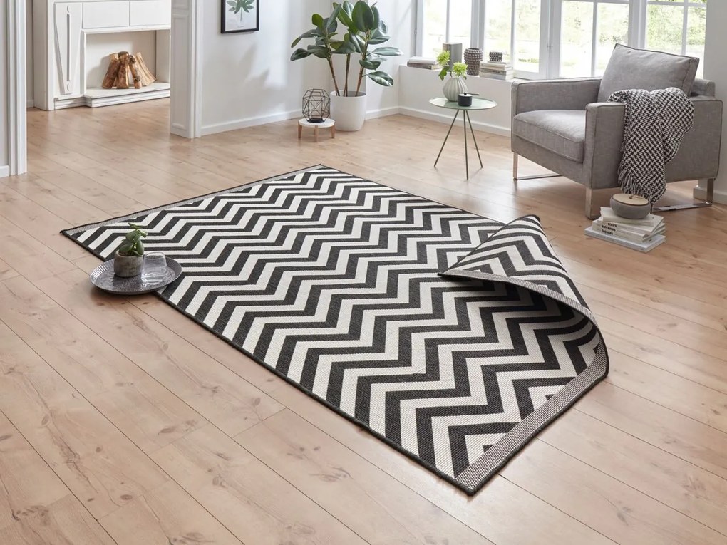 NORTHRUGS - Hanse Home koberce Kusový koberec Twin Supreme 103433 Palma black creme – na ven i na doma - 80x250 cm