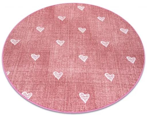 Dětský kulatý koberec HEARTS Srdíčka Růžový Rozměr: průměr 100 cm