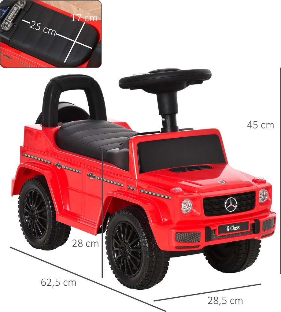 HOMCOM Dětský Elektronický Vozík Mercedes Benz Licencovaný S Edicí Trunk, Klakson a Světla 12-36 Měsíců - Červená