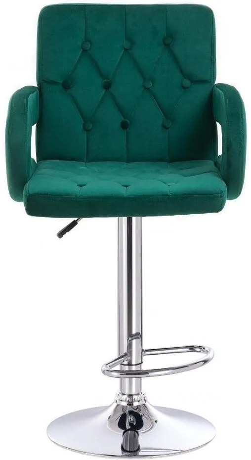 LuxuryForm DESIGN Barová židle BOSTON VELUR na stříbrné kulaté podstavě - zelená