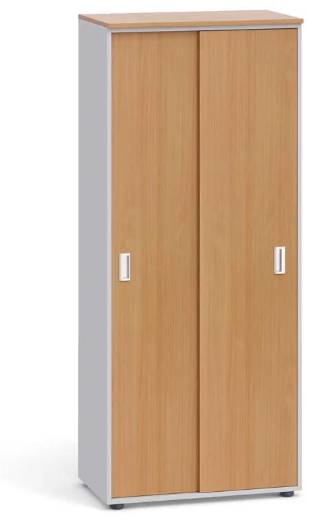 Kancelářská skříň s zasouvacími dveřmi, 1781x800x420 mm, šedá / buk