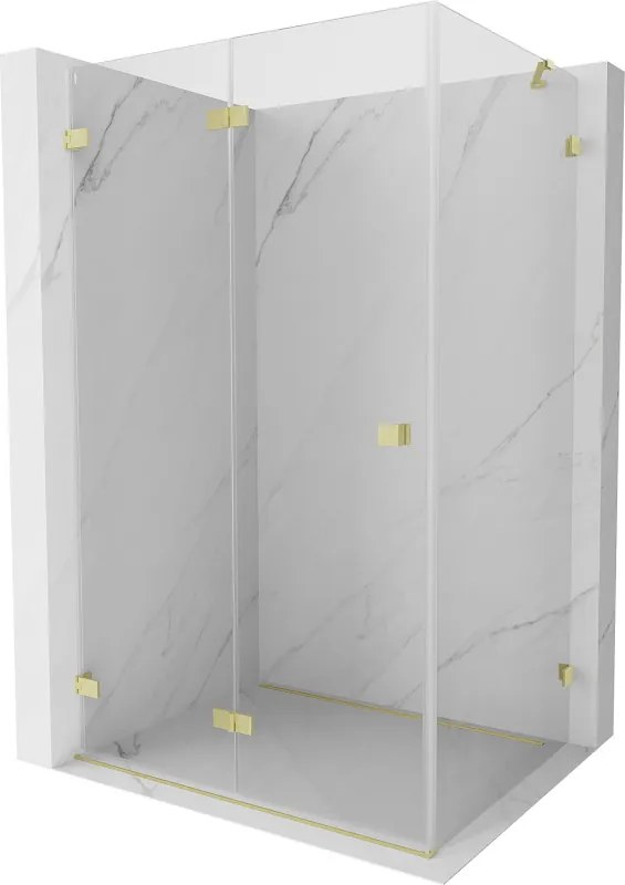 Mexen Lunar-F, skládací sprchový kout levý 85 x 80 cm, 8mm čiré sklo, zlatý kartáčovaný - 836-085-080-55-00-L