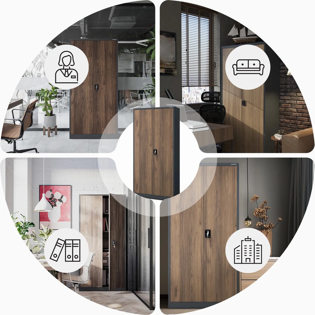 Kancelářská skříň na dokumenty se 4 policemi, antracit/ořech, 900x1850x400 mm: JAN Eco Design