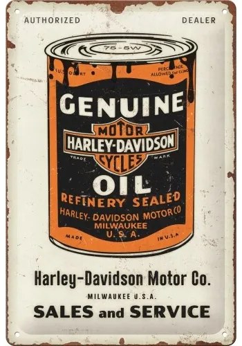 Plechová cedule Harley Davidson - Genuine Oil Can, (30 x 20 cm)