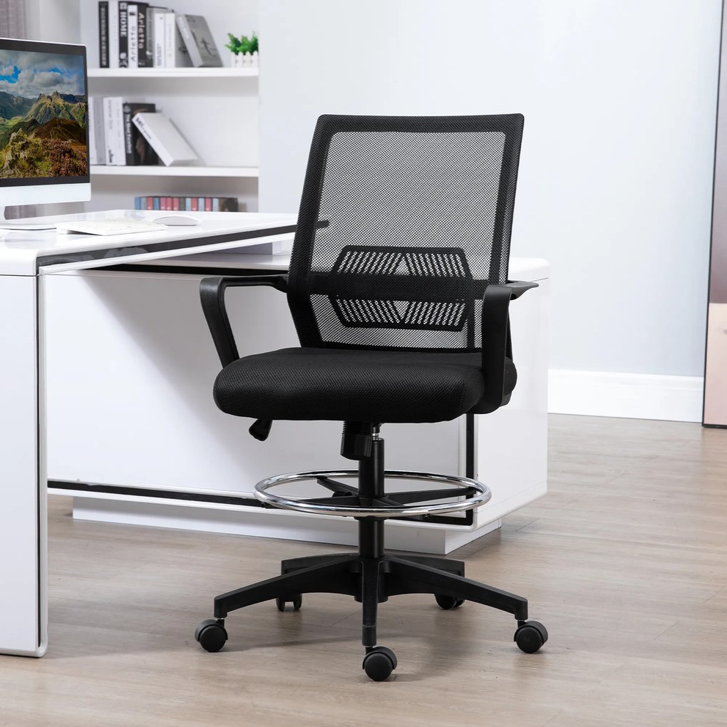 Vinsetto Ergonomická kancelářská židle s nastavitelným opěrným kruhem, bederní oporou, výškově nastavitelná otočná židle s síťovinou, návrhářská židl…