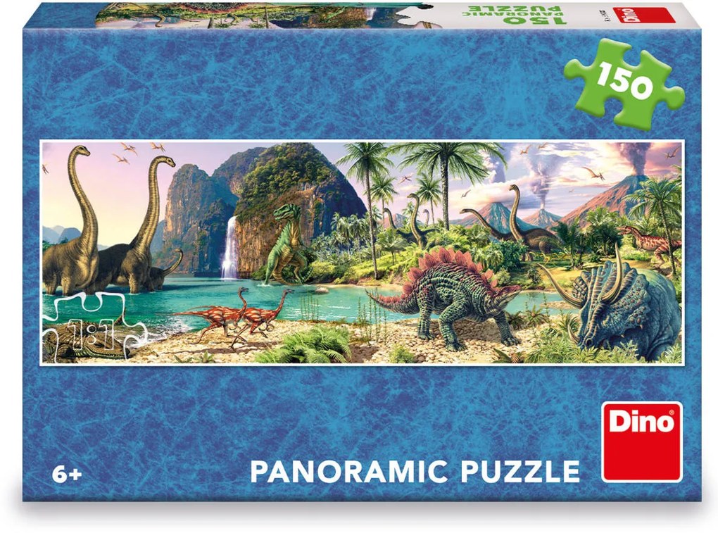DINO Puzzle panoramatické 150 dílků Dinosauři u jezera 66x23cm skládačka dn393301