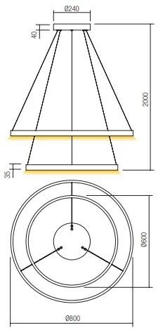 Závěsné led svítidlo Redo Febe dva kruhy Barva: XL 60cm a 80cm, Varianta svítidla:: Zlatá 3000K