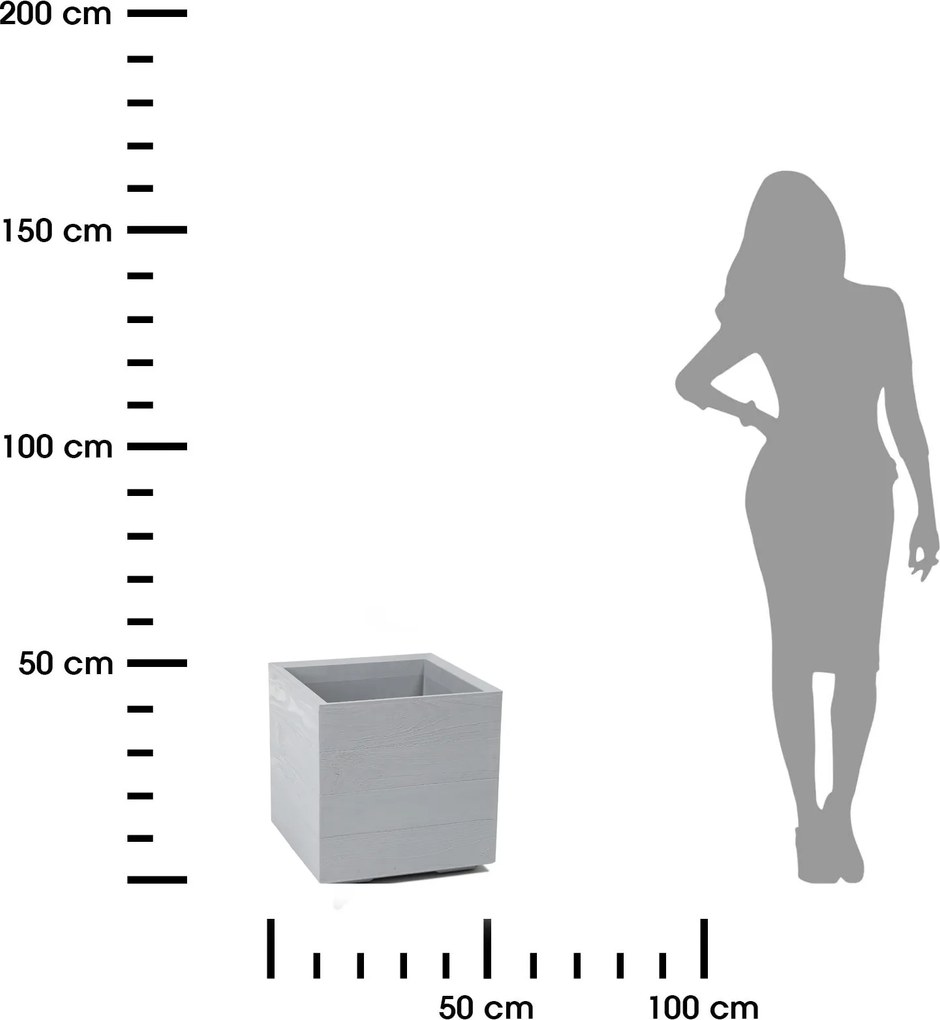 PLASTOVÝ KVĚTINÁČ NA KOLEČKÁCH BETONIQUE ECO 40X40 CM DŘEVĚNÝ DEKOR ŠEDÁ