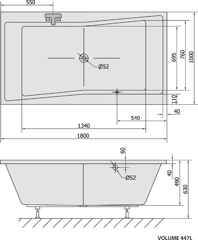 Polysan QUEST vana 180 x 100 x 49 cm obdélníková černá mat 78511.21