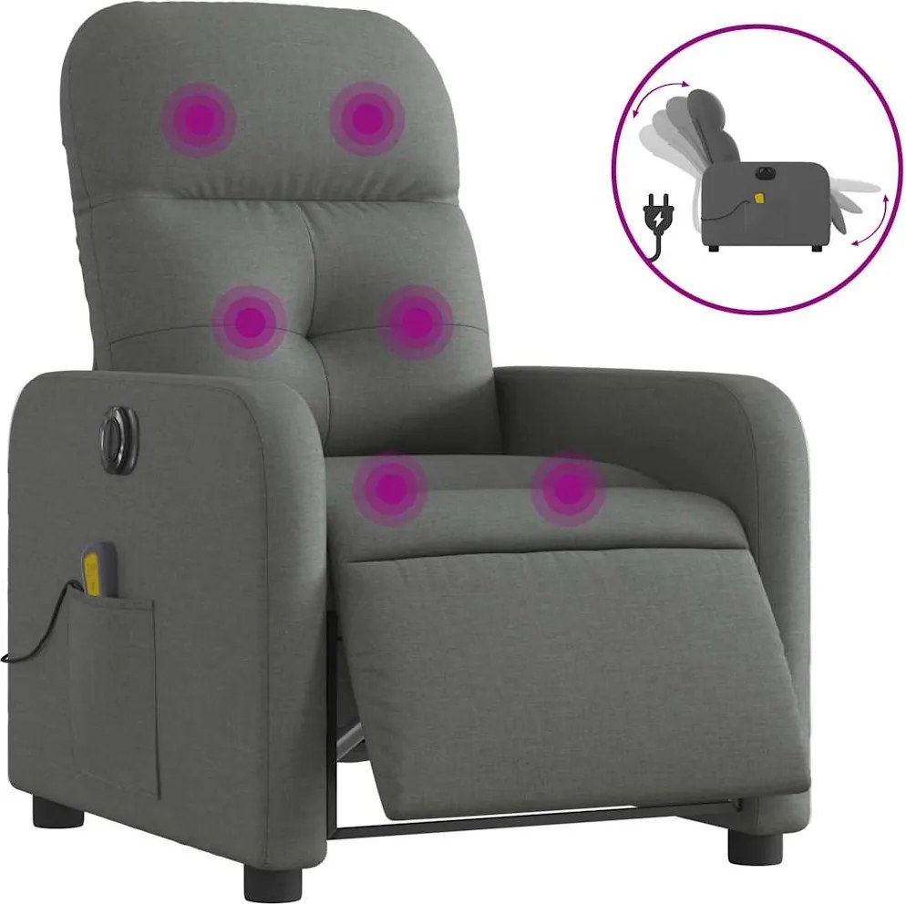 Elektrické masážní polohovací křeslo tmavě šedé textil 3206787