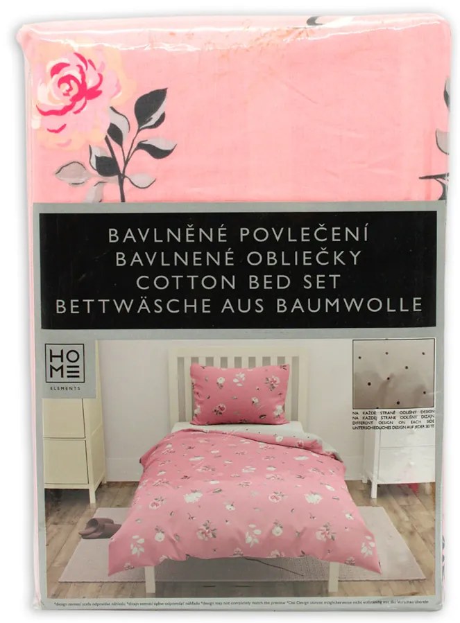 HOME ELEMENTS Bavlněné povlečení na jednolůžko, oboustranné,  květy a puntík