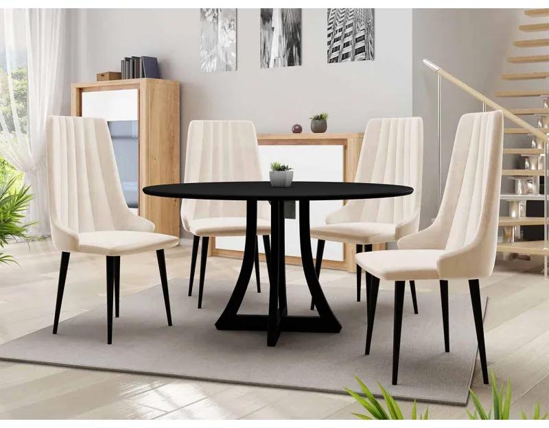 Kulatý stůl Dagerto FI 120 se 4 židlemi ST93 03, Barva: bílý lesk / černý lesk, Potah: Magic Velvet 2225