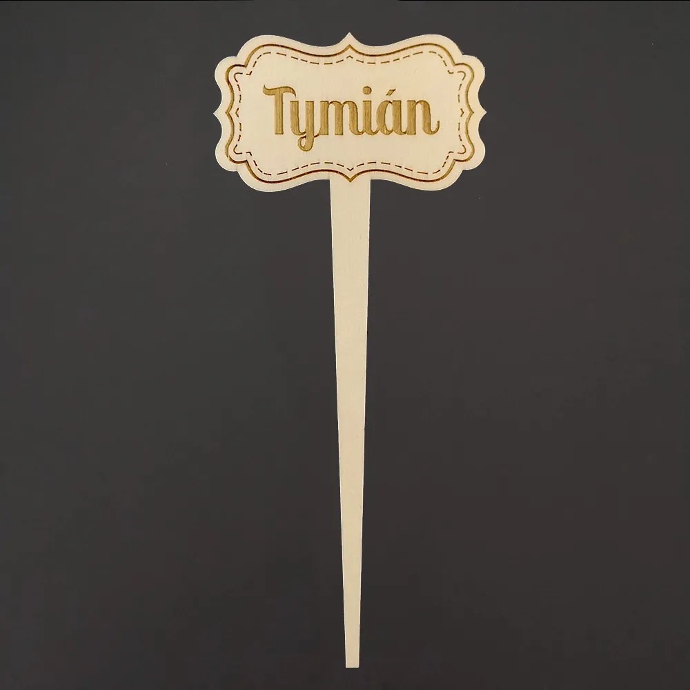 AMADEA Dřevěný zápich - cedulka na bylinky Tymián, výška 20 cm, český výrobek