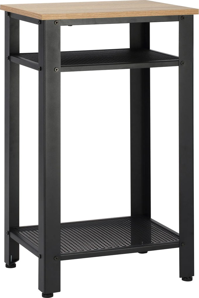 HOMCOM Stolek v industriálním stylu s 2 kovovými policemi a nastavitelnými nožkami, 45x35x75 cm, dub a černá | Aosom