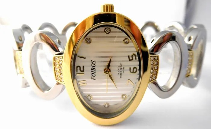 Foibos Dámské šperkové stříbrné hodinky s kamínky na pásku Foibos 24221 BICOLOR