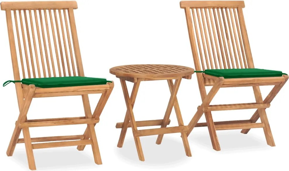 3dílný skládací zahradní jídelní set s poduškou masivní teak 3063176