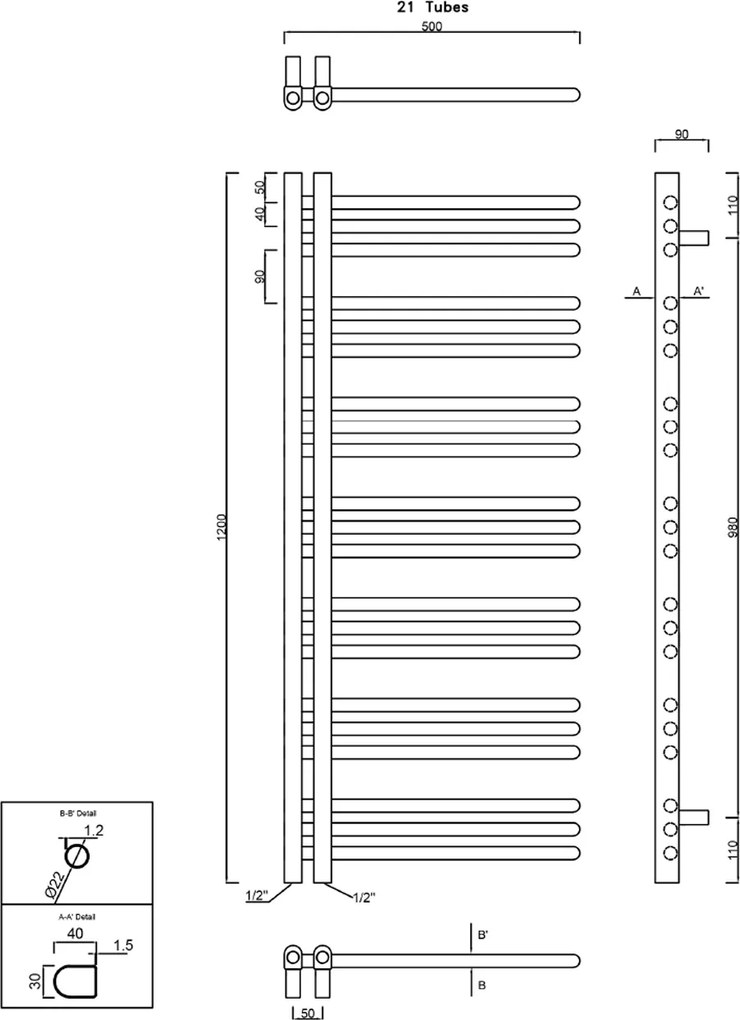 Sapho Sapho, DORLION topné těleso 500x1200mm, chrom, 1130-11