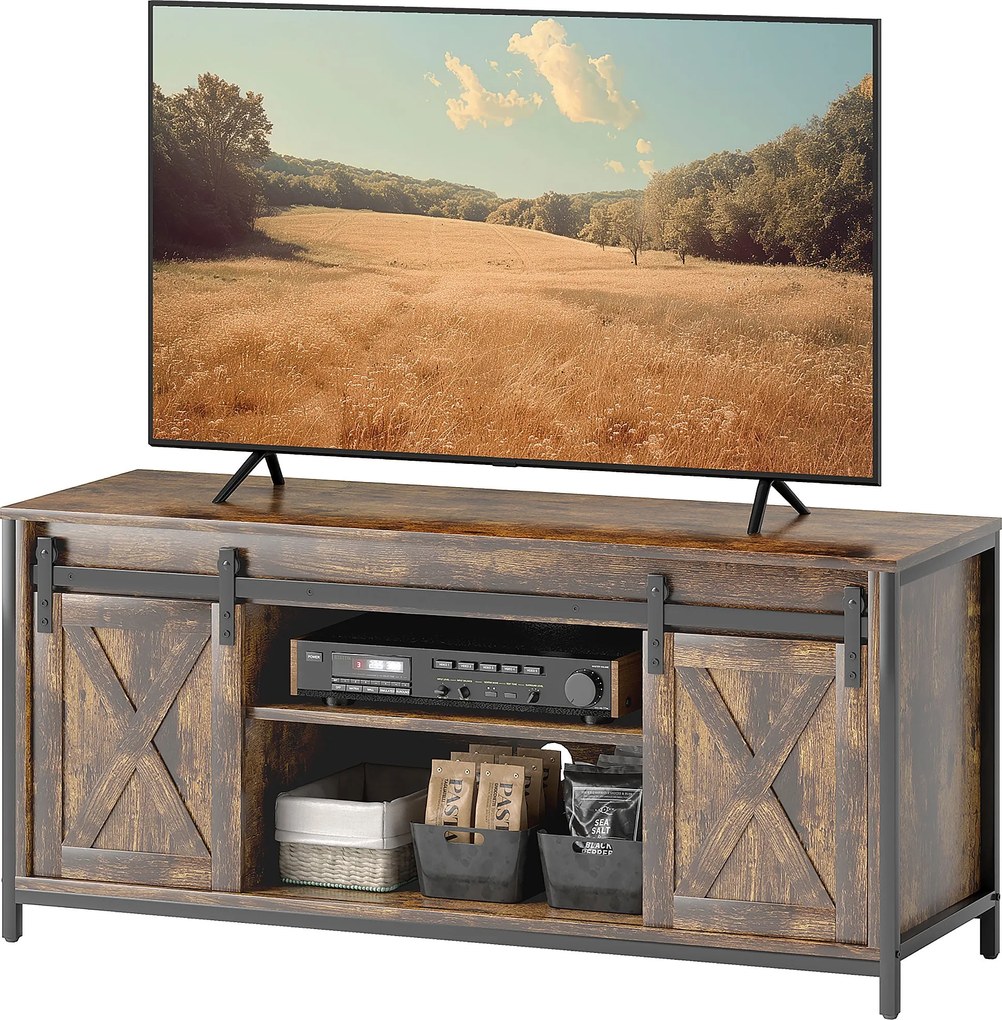 HOMCOM TV Skříňka 120 cm dlouhá s 2 posuvnými dveřmi, TV Lowboard s integrovaným vedením kabelů pro TV až 60 palců, police do obývacího pokoje, Hnědá