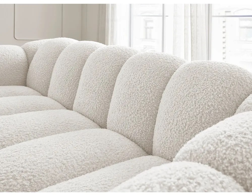 Bílá pohovka z textilie bouclé 232 cm Hippolyte – Bobochic Paris