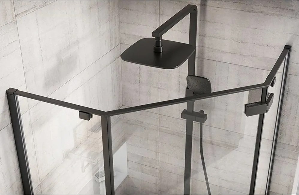 Pětiúhelníkový sprchový kout REA DIAMOND 90x90 cm, černý matný/transparent - bez vaničky