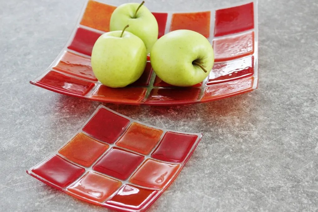 BDK-GLASS Skleněná miska KARO 15x15cm - oranžovo-červená