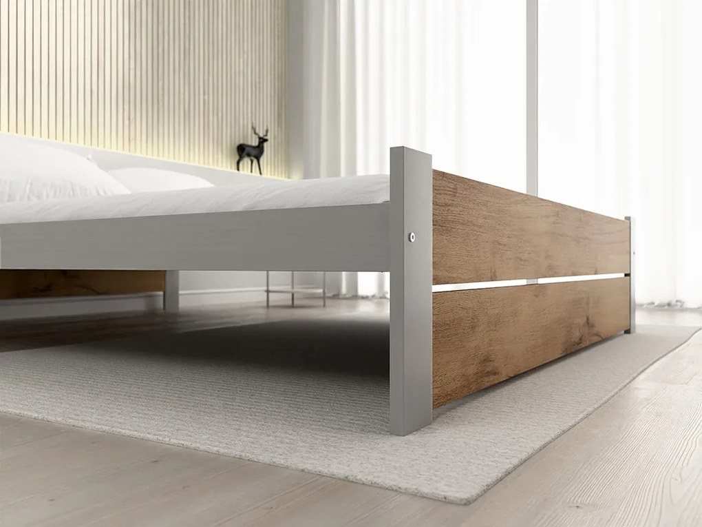 Postel IKAROS DOUBLE 160 x 200 cm, dub artisan/šedá Matrace: Matrace Coco Maxi 20 cm, Rošt: S laťkovým roštem