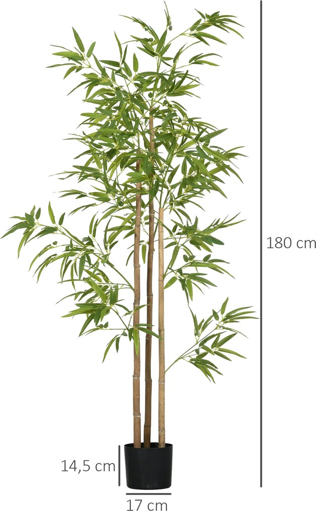 HOMCOM Umělá Bambusová Rostlina Velká 180cm, Umělé Rostliny v Květináči, Realistický Bambus s Umělým Mechem pro Obývací Pokoj, Ložnici, Kancelář, Zah…