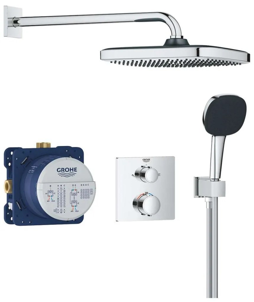 Grohe Vitalio Comfort - Sprchový set s termostatem pod omítku, 25x25 cm, 2 proudy, chrom 34882000