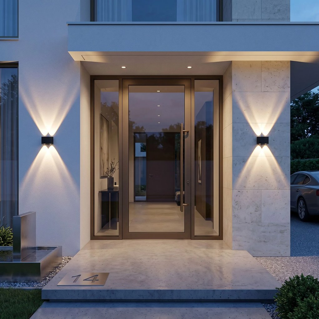 Toolight Toolight, JNH039-4G, venkovní LED nástěnné svítidlo nahoru/dolů, 4 LED, 12 W, 4000 K, IP44, černá matná, OSW-56230