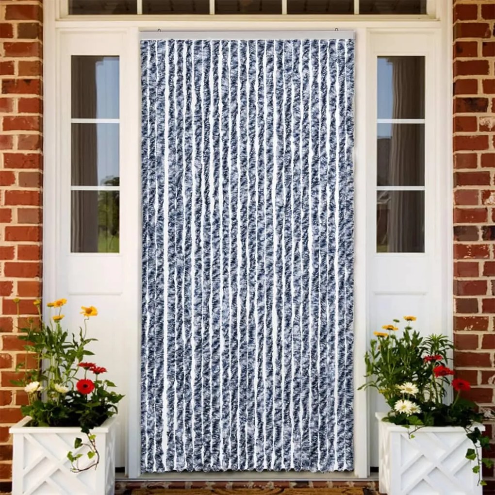 Závěs proti hmyzu modrý, bílý a stříbrný 100 x 220 cm Chenille 284275