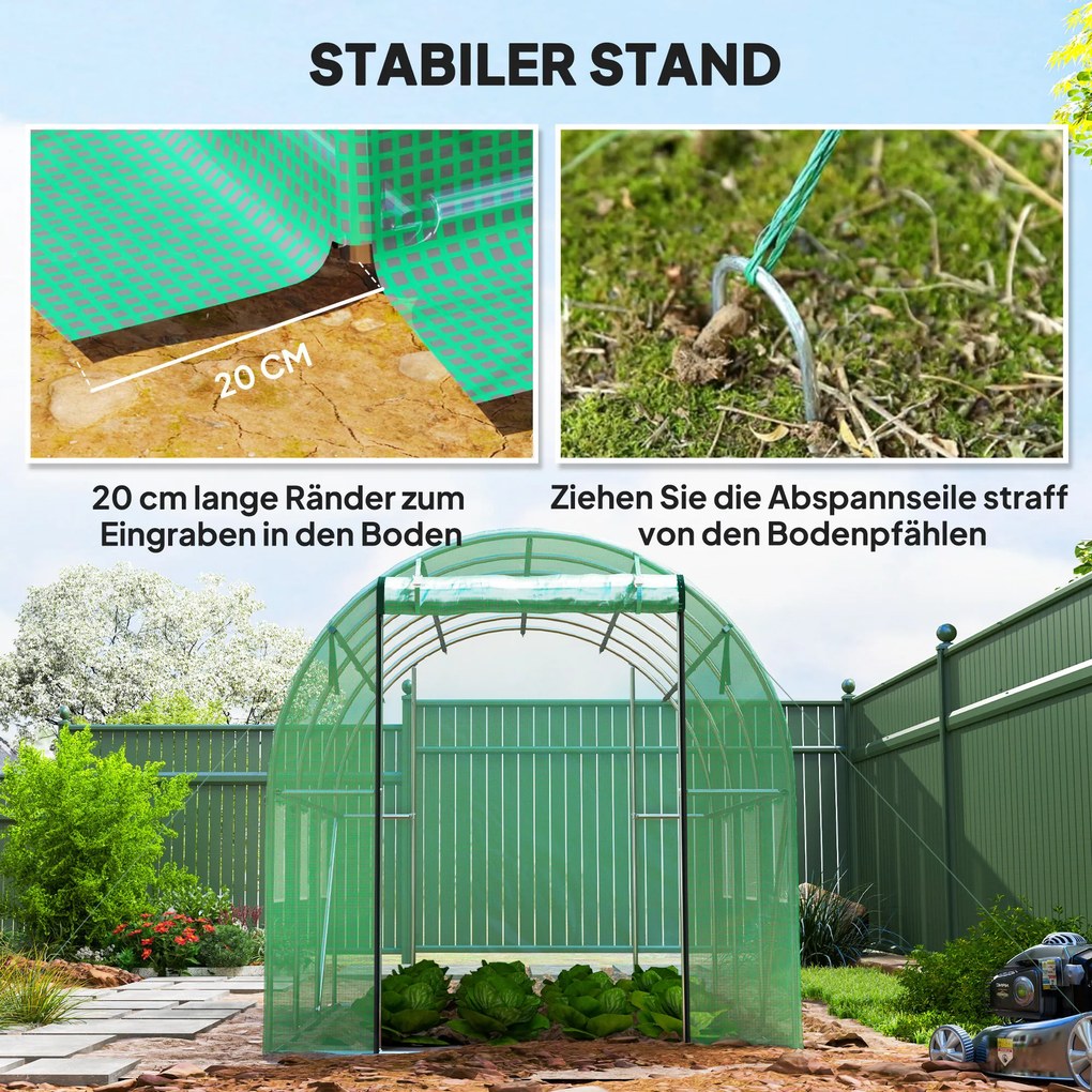 Skleník Outsunny 200x300x200cm z polyethylenu s dveřmi, 6 okny, pozinkovaným ocelovým fóliovým tunelem, 170g/m² PE, stabilní tunel na rostliny, sklen…