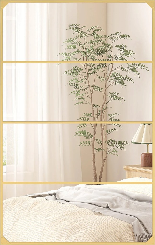 Nástěnné zrcadlo HOMCOM ve stylu okenní mřížky, zlatý kovový rám, obdélné — vodorovné i svislé, 109 × 69 cm | Aosom