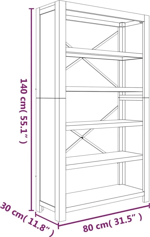 vidaXL Knihovna s 5 policemi 80 x 30 x 140 cm masivní akáciové dřevo [345084]