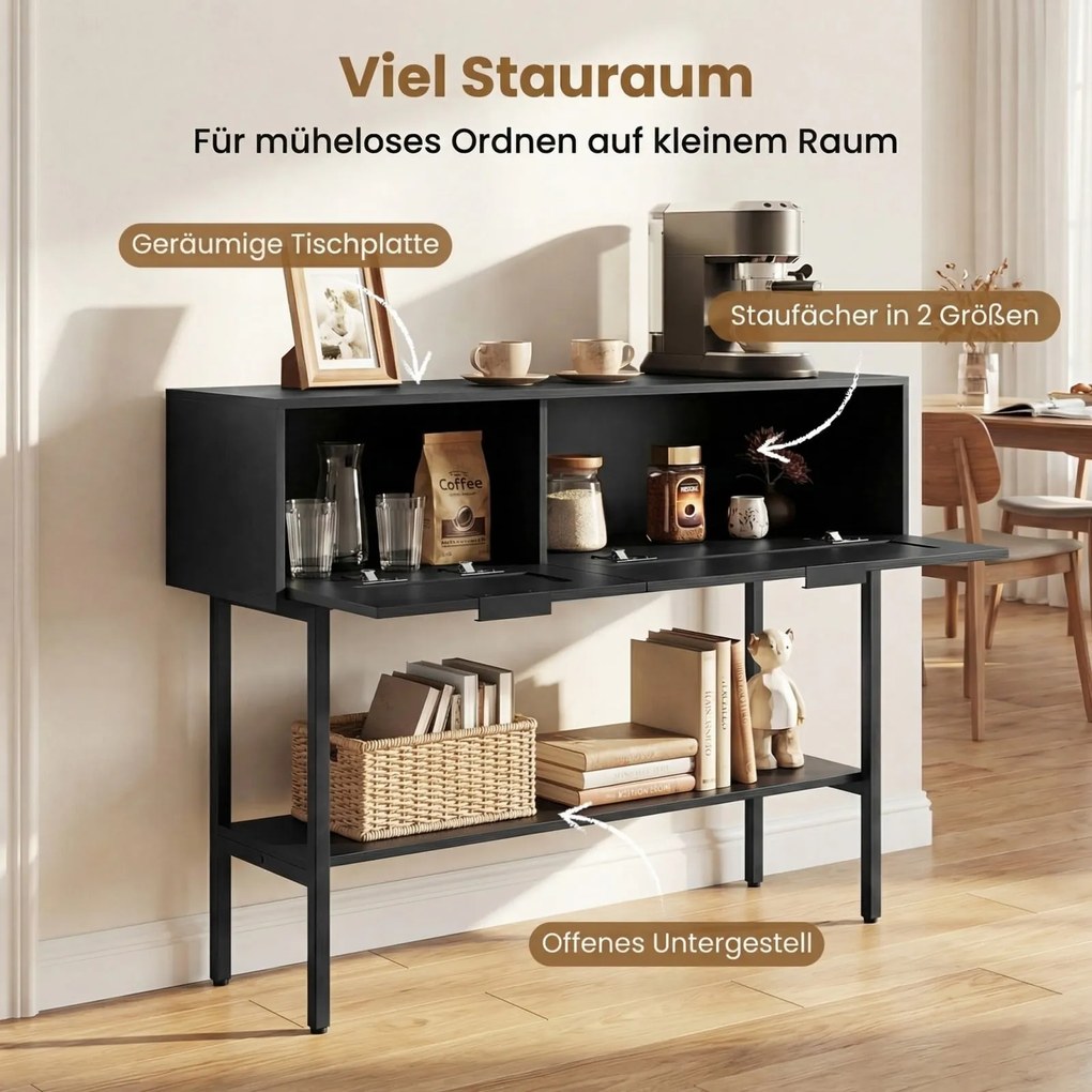 Costway Boho console table with 2 compartments a open shelf. Narrow hallway