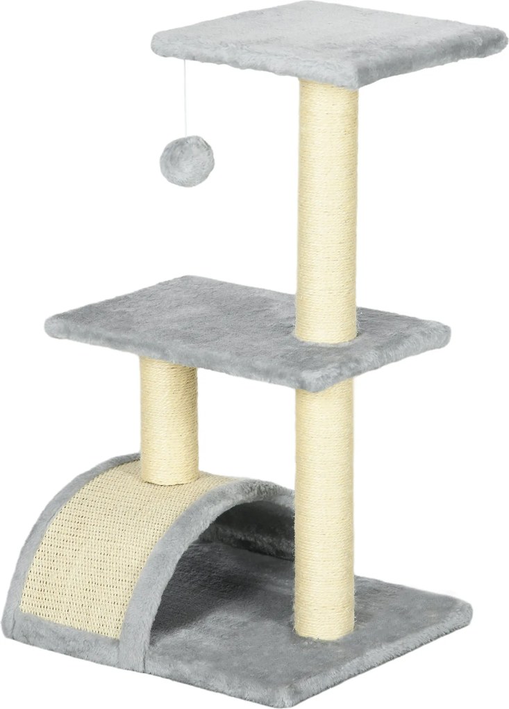 PawHut 72 cm kočičí strom s plyšovými míčky, sisalovými sloupky, platformou a škrabacím padákem – vícestupňový kočičí strom, lezení pro středně velké